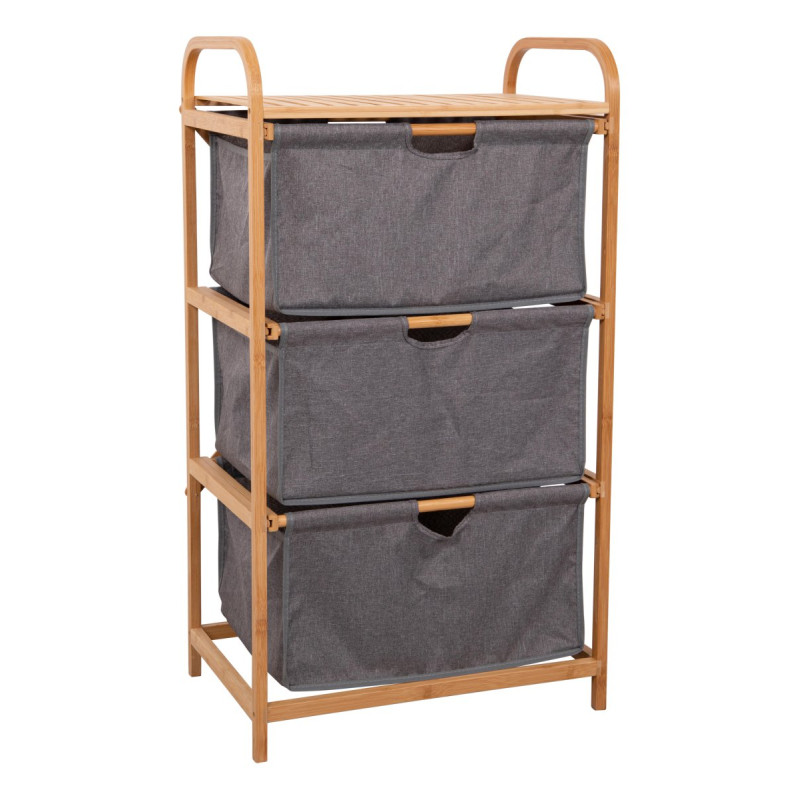 Cassettiera 3 Cassetti Bamboo e Tessuto h.90 cm Colore Grigio