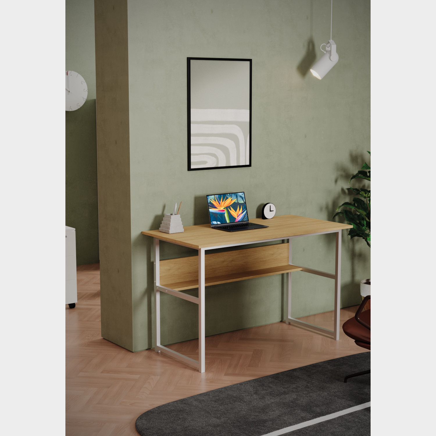Scrivania Pasadena Colore Bianco e Rovere Dimensione cm 120x60x74