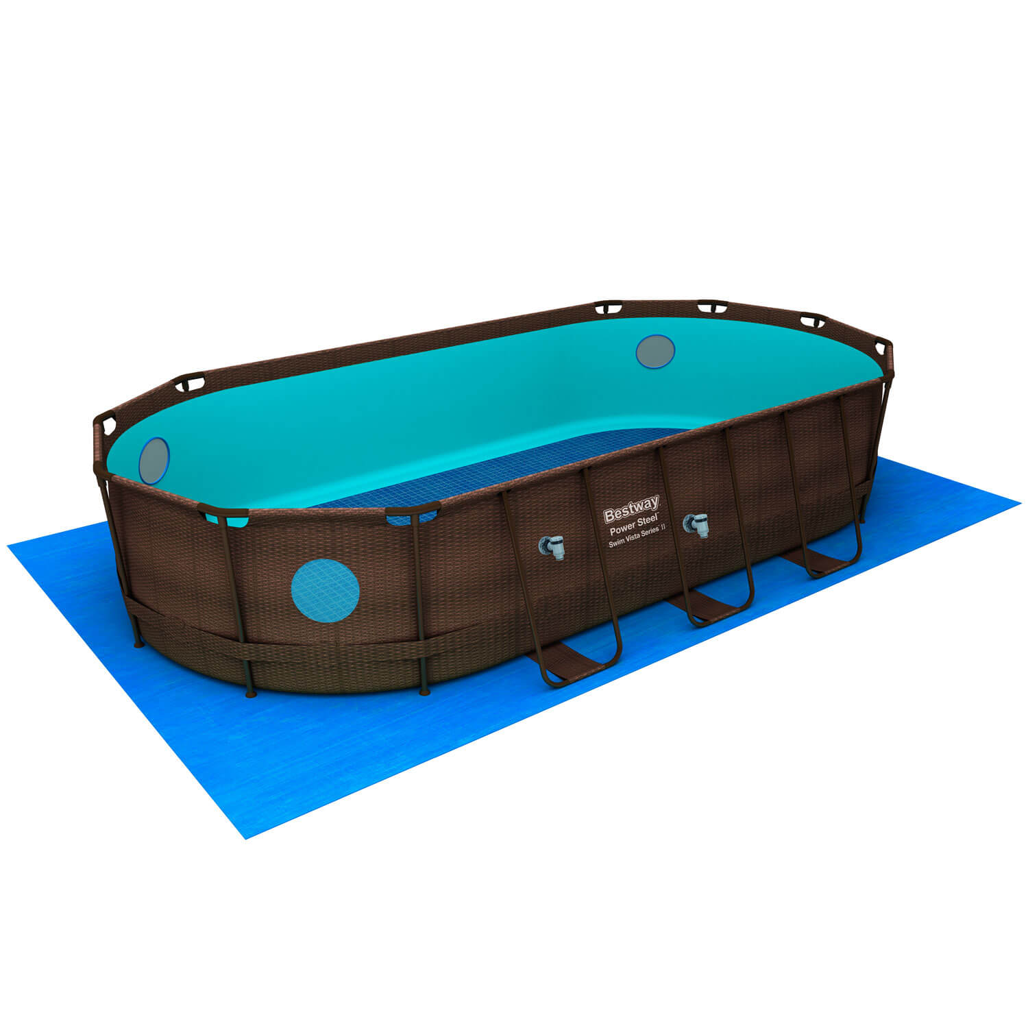 Piscina Ovale Fuori Terra Power Steel Effetto Rattan cm Ø549x274x h.122 Con Oblò